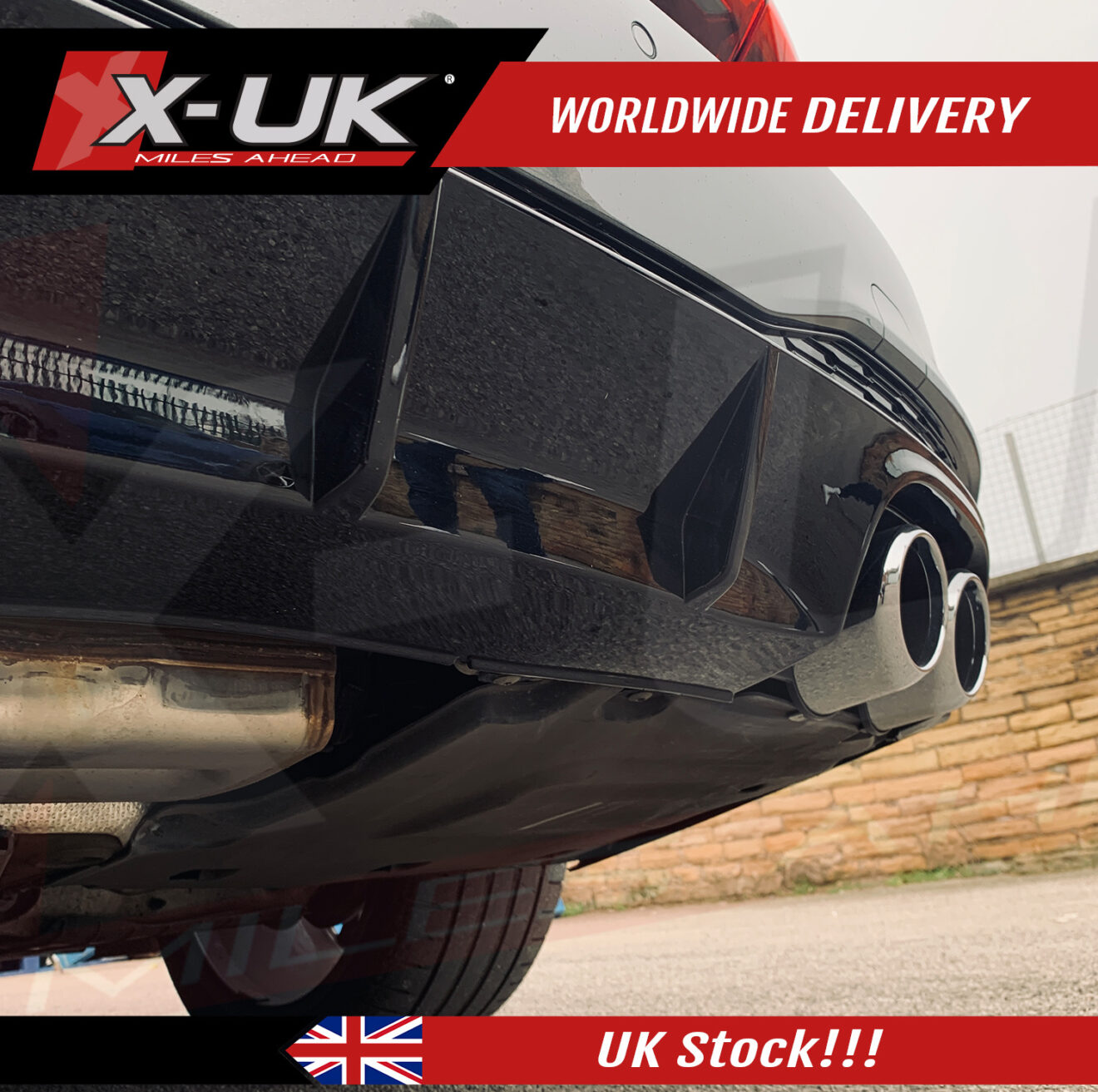 Audi A7 Sline to S7 style rear diffuser gloss black with chrome tips