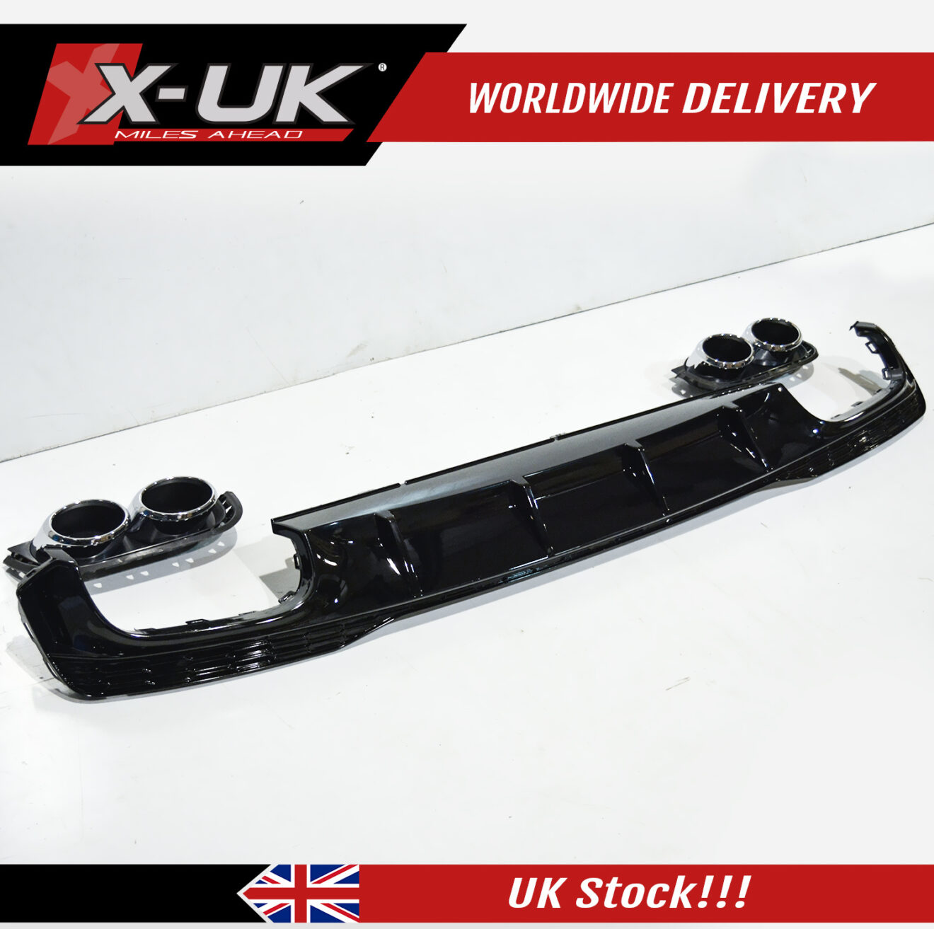 Audi A7 Sline to S7 style rear diffuser gloss black with chrome tips
